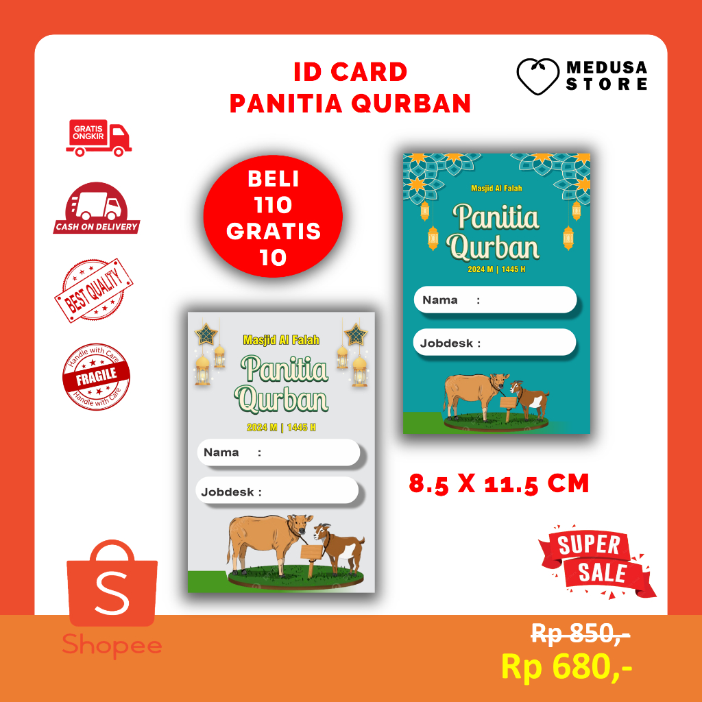 Jual Id Card Name tag Panitia Qurban Idul Adha / Nametag Kurban 8.5 x ...