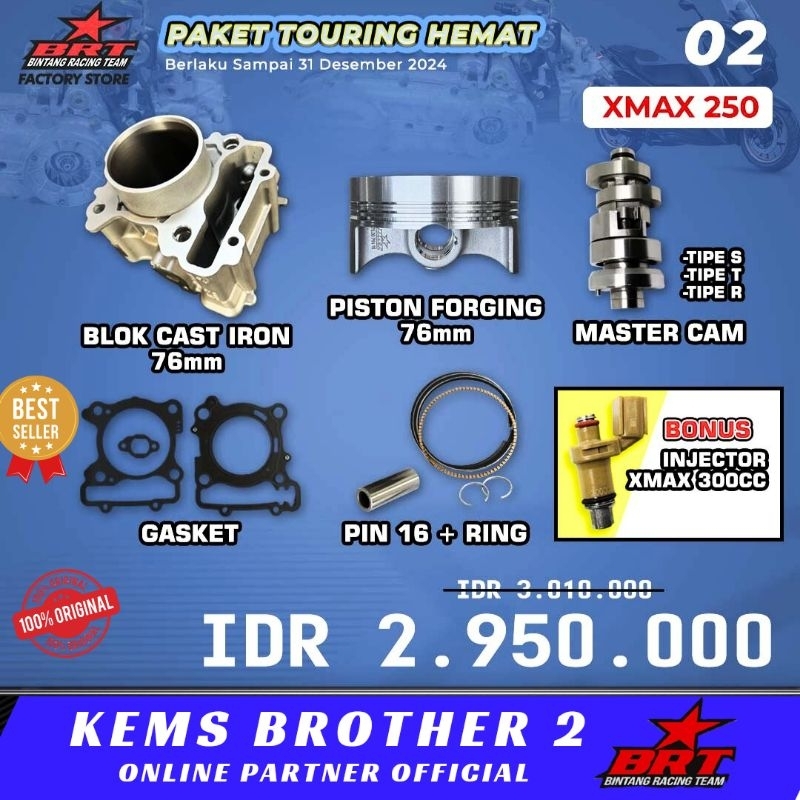 Jual PAKET BORE UP XMAX BRT BAHAN BLOK CASTING IRON PISTON 76 MM FREE ...