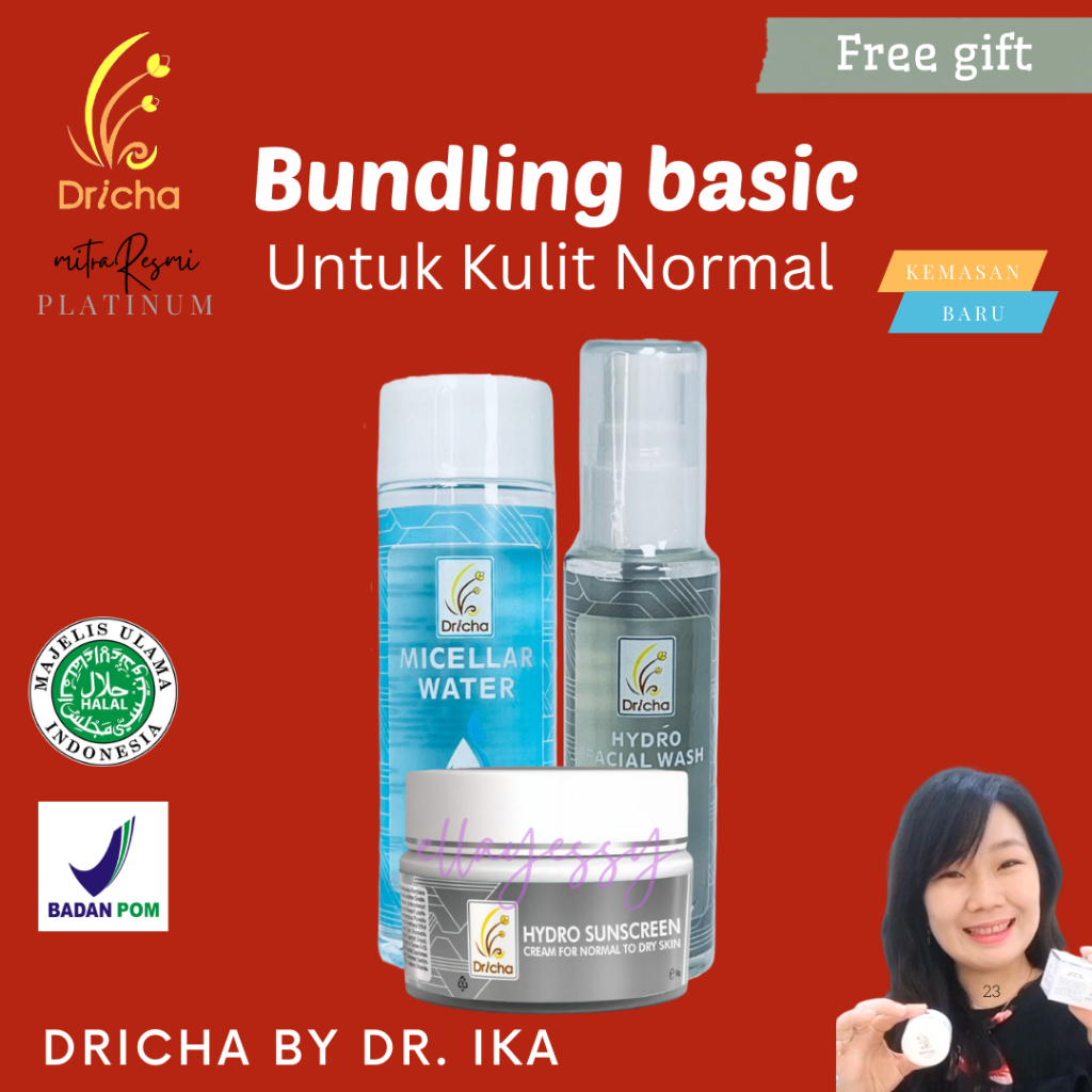 Jual Dricha bundling facial wash hydro+micelar water+ hydro sunscreen ...