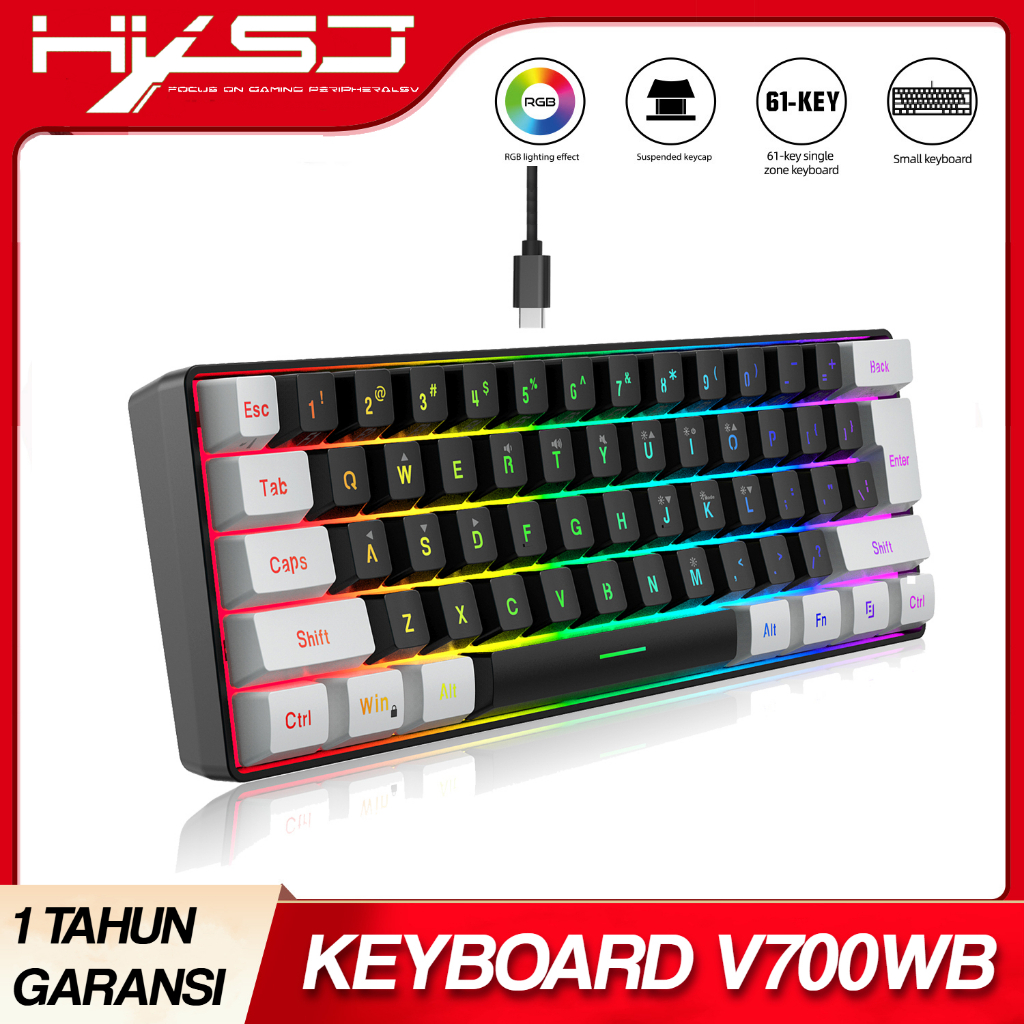 Jual HXSJ V700 RGB Streamer Wired Keyboard 61 Key Layout | Shopee Indonesia