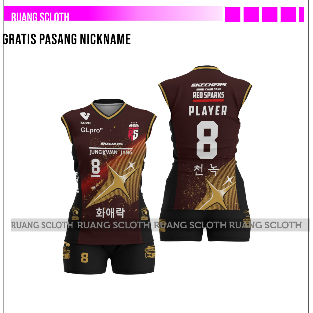 Jual Jersey Voli Redspark Gold Terbaru 2025 Gratis Pasang Nama dan ...