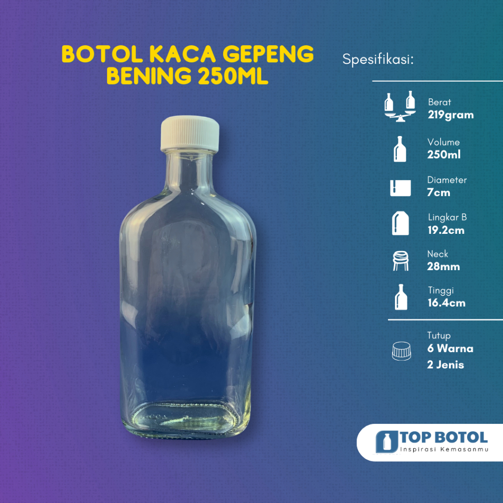 Jual (Paket isi 22pcs) BOTOL KACA GEPENG BENING 250ML BOTOL KACA 250ML ...