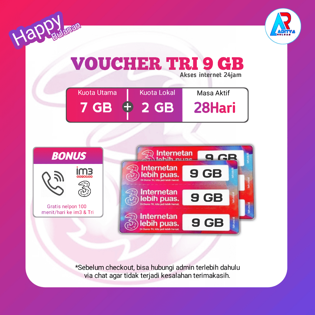 Jual Voucher Tri Happy 9GB 28Hari | Shopee Indonesia