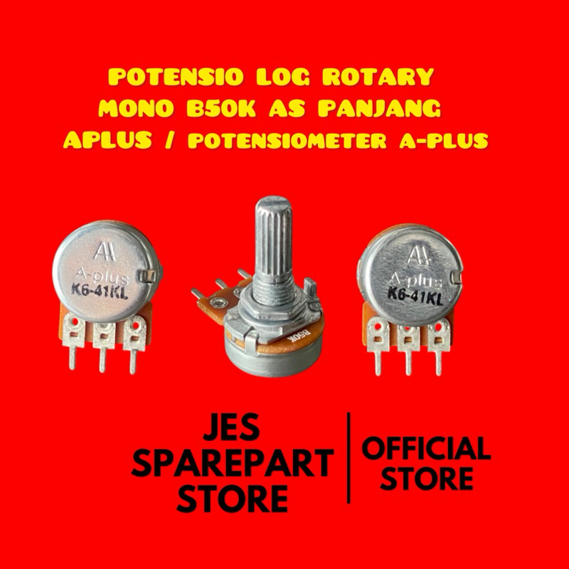 Jual POTENSIO LOG ROTARY MONO B50K AS PANJANG APLUS / POTENSIOMETER A ...