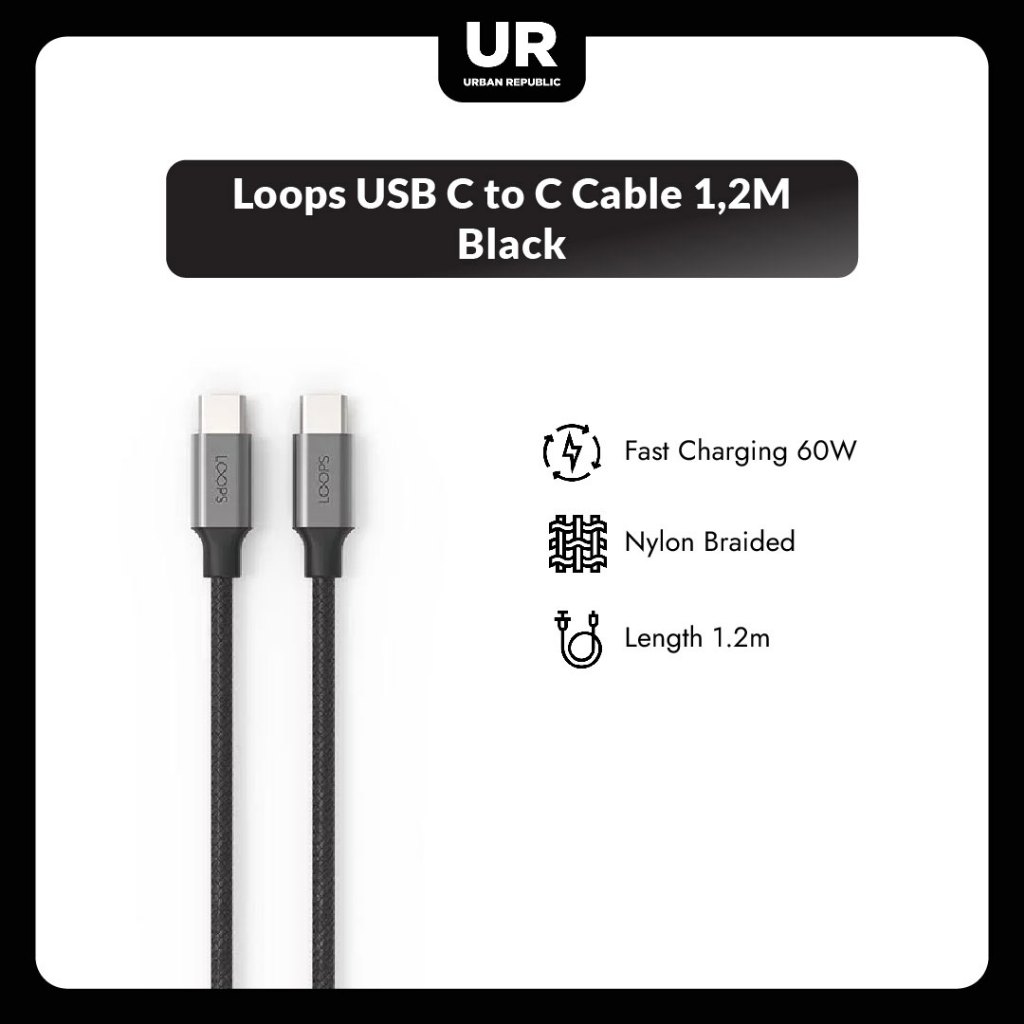 Jual Loops USB C to C Cable 1,2M - Black | Shopee Indonesia