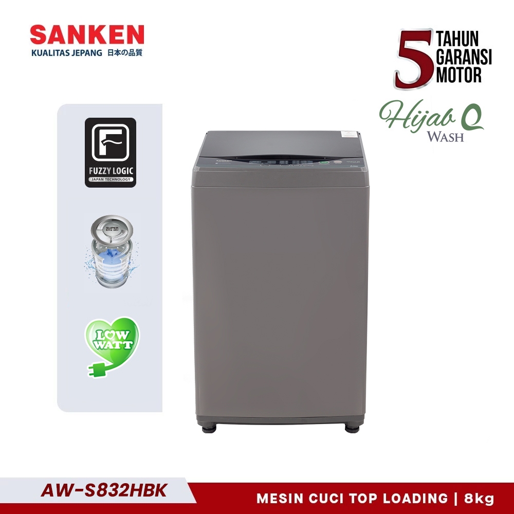 Jual Sanken Mesin Cuci 1 Tabung AW-S832HBK Top Loading 8Kg Hijab Series ...