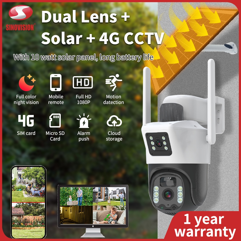 Jual SINOVISION PTZ37 4G CCTV Dual Lens 6MP Outdoor CCTV Solar Camera O ...