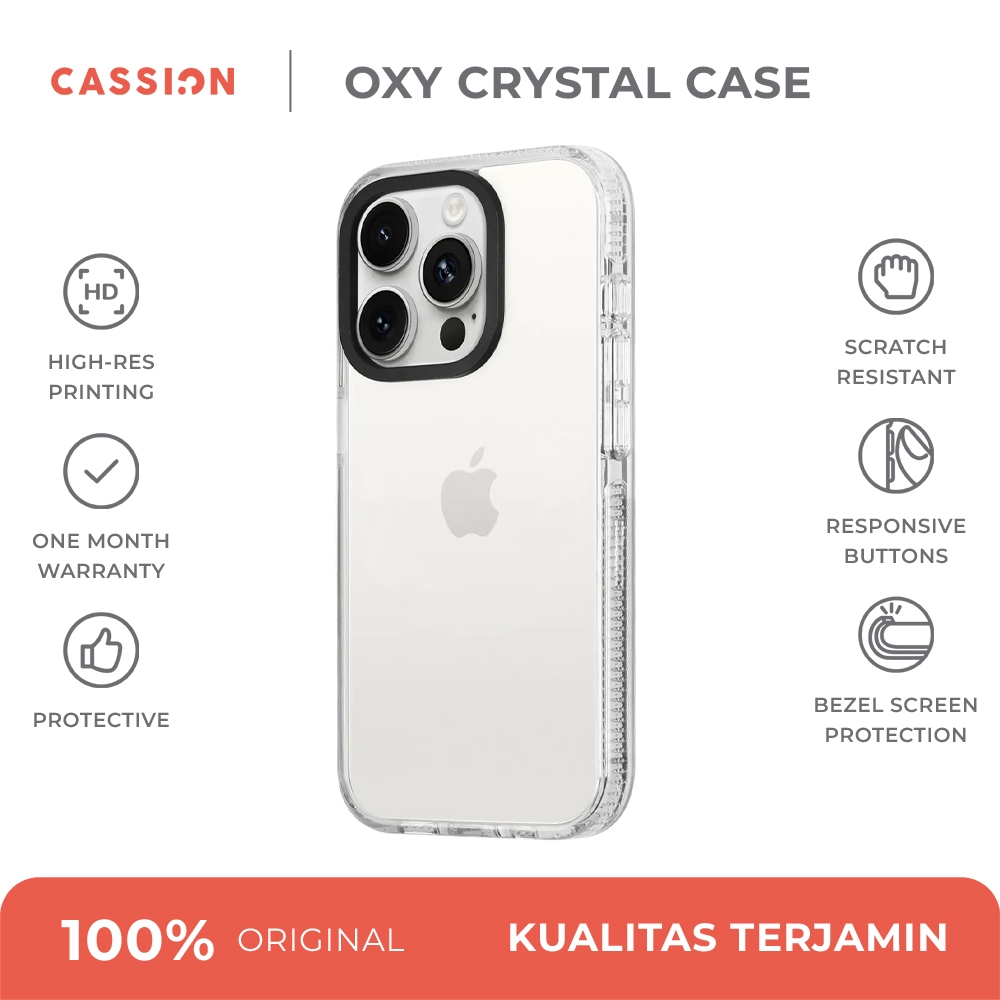 Jual Cassion Case for iPhone 16/15/14/13 Pro Max Oxy Crystal Clear Black Case Hybrid Hard Polos ...
