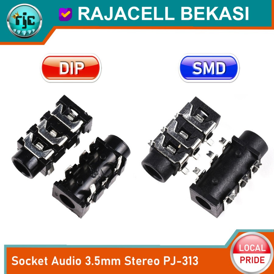 Jual PJ-313 3.5mm Audio Socket and General Purpose Socket 6Pins SMD ...