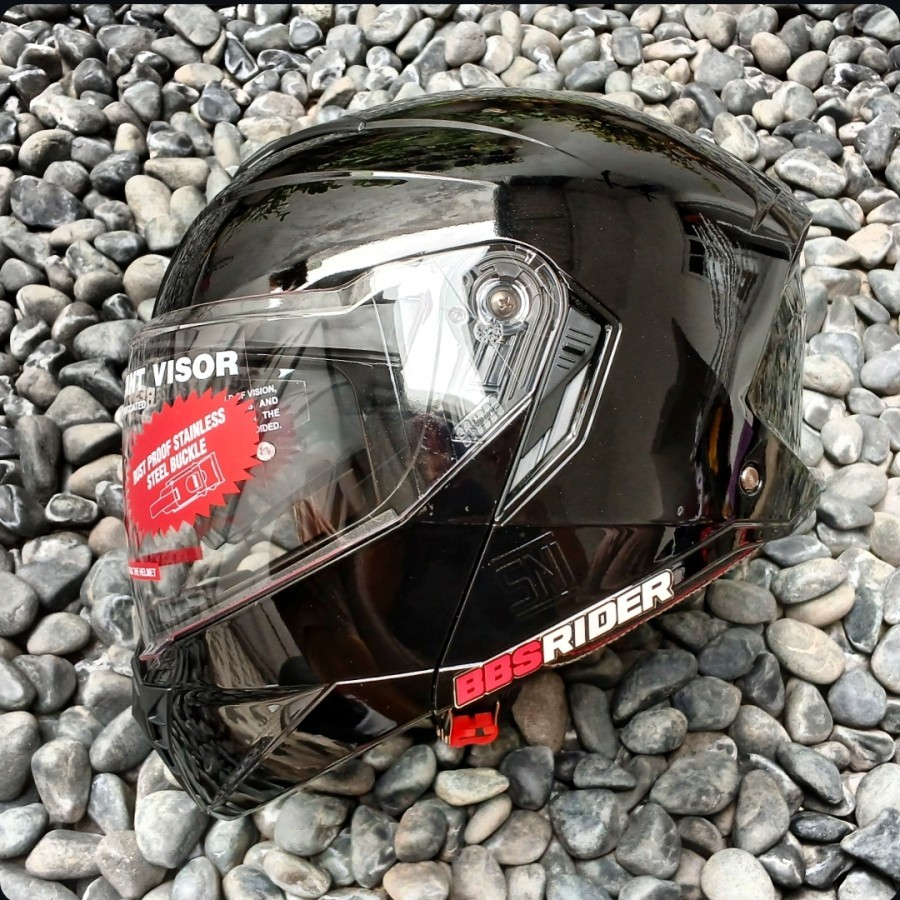 Jual Helm STUDDS HELM TROOPER SOLID BLACK GLOSSY MODULAR DOUBLE VISOR ...