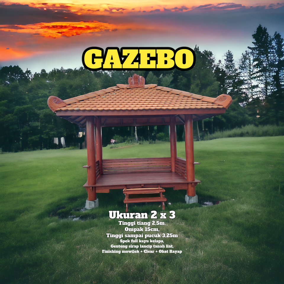 Jual Gazebo atau Saung Ukuran 2 x 3m, Tinggi tiang 2,50+ompak 15 cm ...