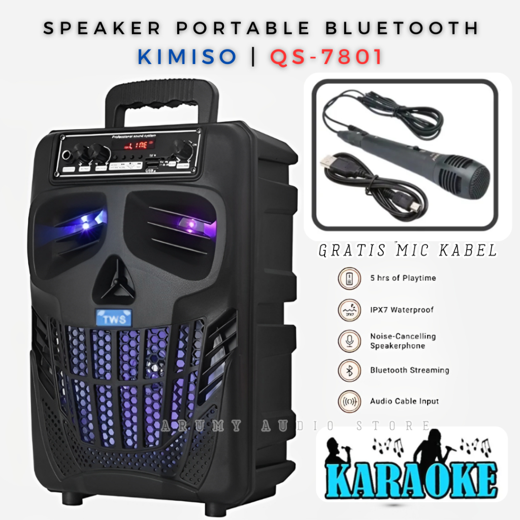 Jual Speaker Bluetooth Portable Karaoke 8'8 Inch Kimiso 7801 Bonus Mic Karaoke Super Bass ...
