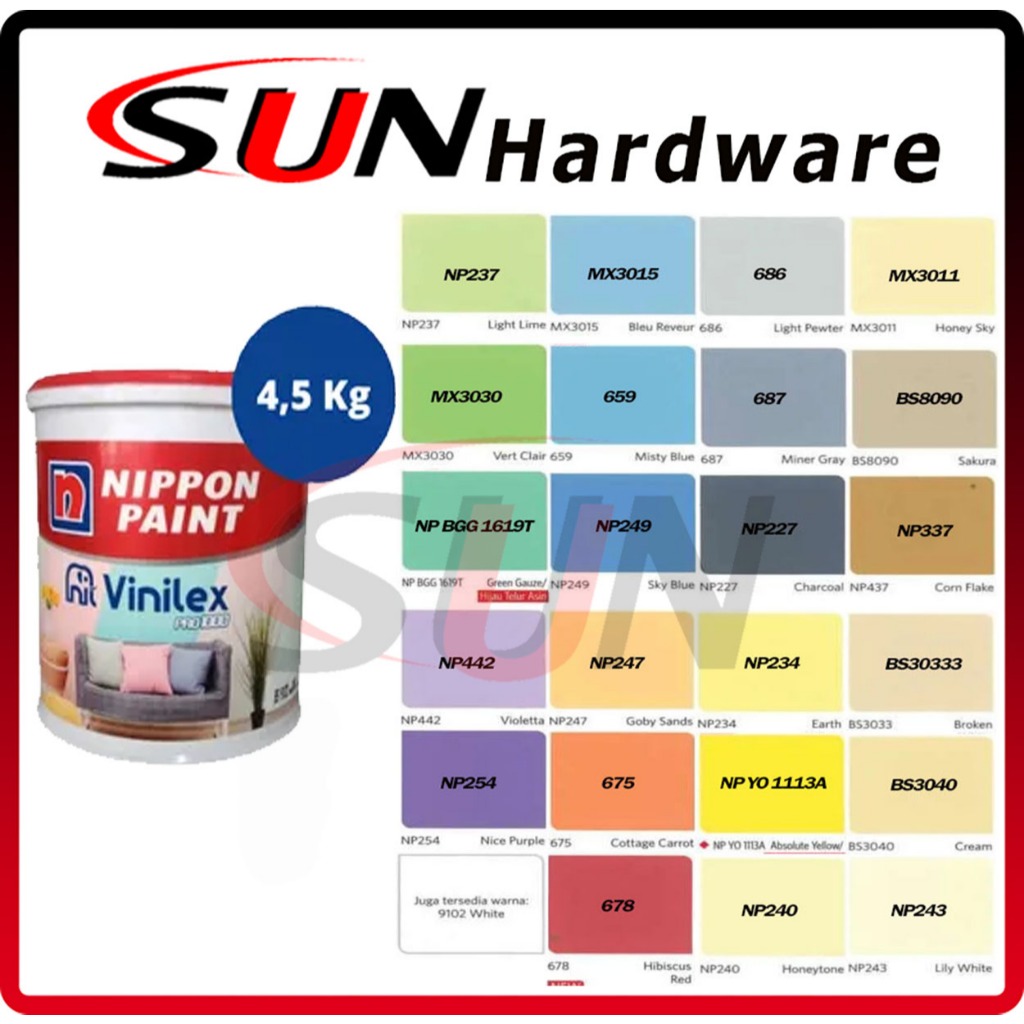 Jual Cat Tembok Vinilex Pro 1000 4.5 Kg Galon Nippon Paint Dinding ...
