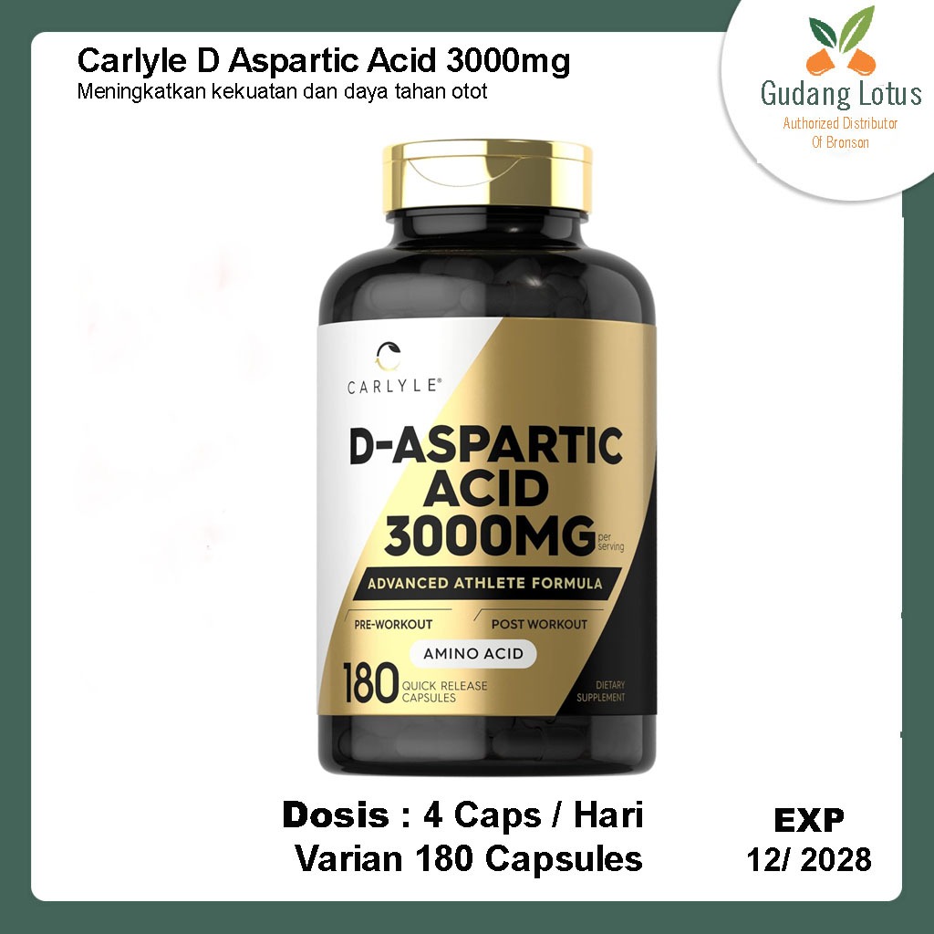 Jual Carlyle D Aspartic Acid 3000mg -180 Capsules Energy Booster Sports ...