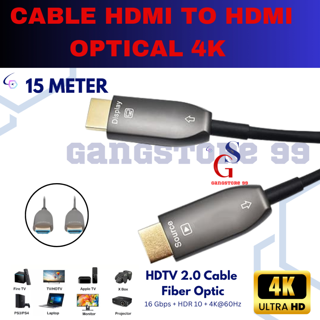 Jual Kabel Hdmi 4K 15m Fiber Optic, Hdmi to Hdmi 4K Vers 2.0 Fiber Optic, Optical Hdmi 4k 15 ...