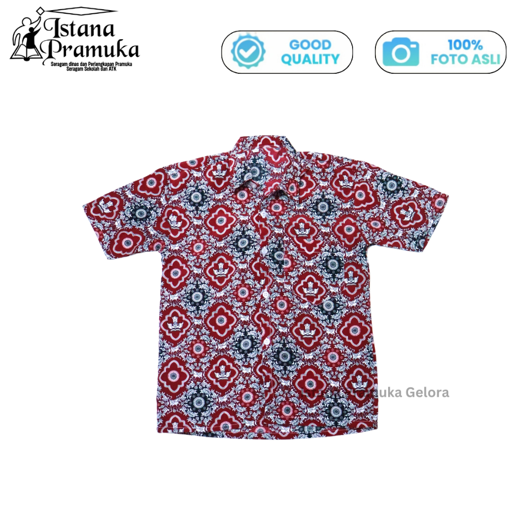 Jual Seragam Batik SD Negeri Nasional Tunas Harapan Merah Lengan Pendek ...