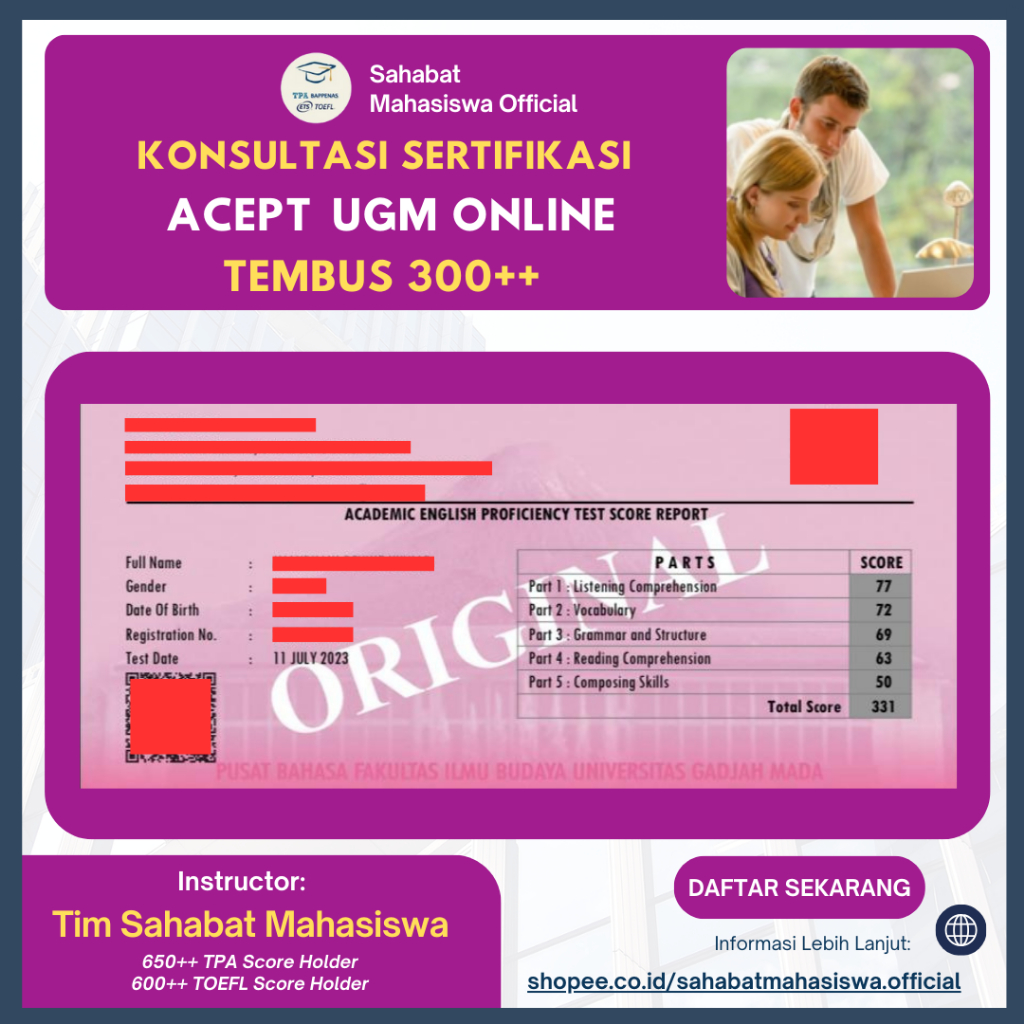 Jual Layanan Sertifikasi ACEPT UGM Private Lesson 300+ | Shopee Indonesia