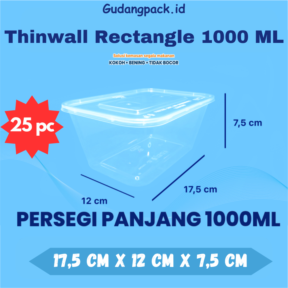 Jual Thinwall Rectangle 1000ML 25 pc / Thinwal Kotak Makan Plastik ...