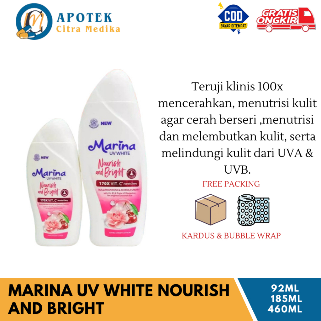 Jual Marina UV White 𝐍𝐎𝐔𝐑𝐈𝐒𝐇 𝐀𝐍𝐃 𝐁𝐑𝐈𝐆𝐇𝐓 𝟗𝟐𝐌𝐋, 𝟏𝟖𝟓𝐌𝐋, 𝐏𝐔𝐌𝐏 𝟑𝟓𝟎𝐌𝐋 & 𝟒𝟔𝟎𝐌𝐋 - Mencerahkan Kulit ...