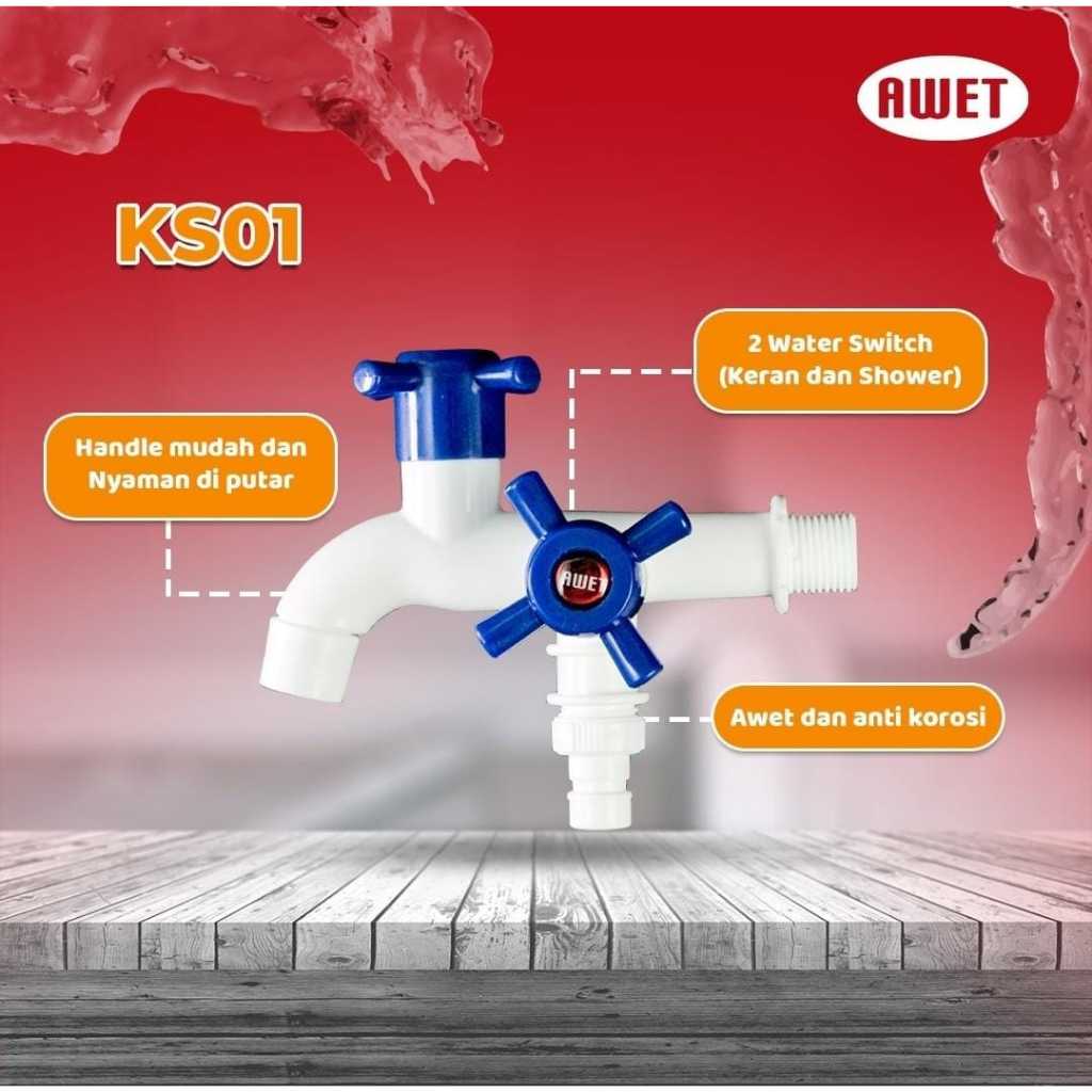 Jual Kran Shower Dobble Mixer / Keran Cabang Plastik KS 01 1/2" AWET ...