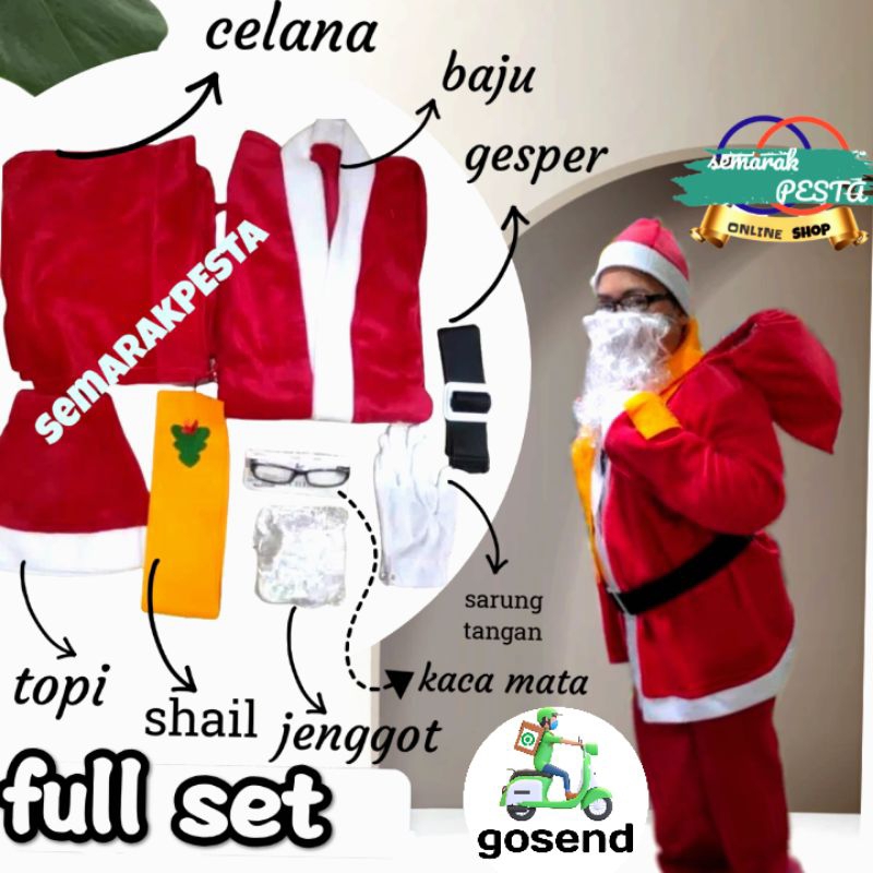 Jual (high quality) baju santa full set, costum santa Claus, baju santa ...