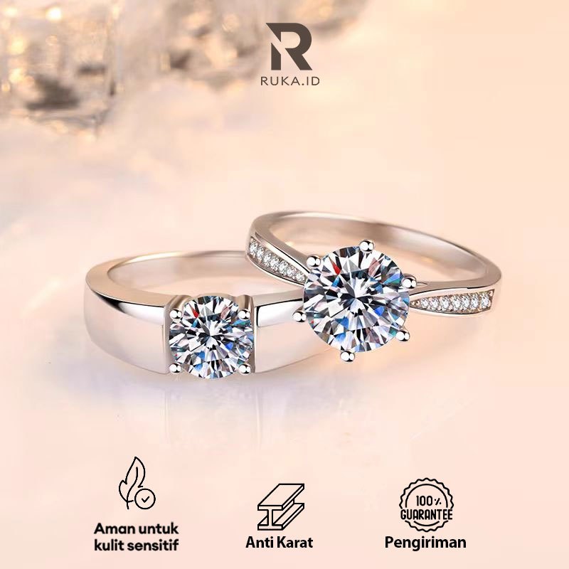 Jual RUKA Cincin Couple 1 Karat Titanium Anti Karat Moissanite Terbuka Adjustable Dapat ...