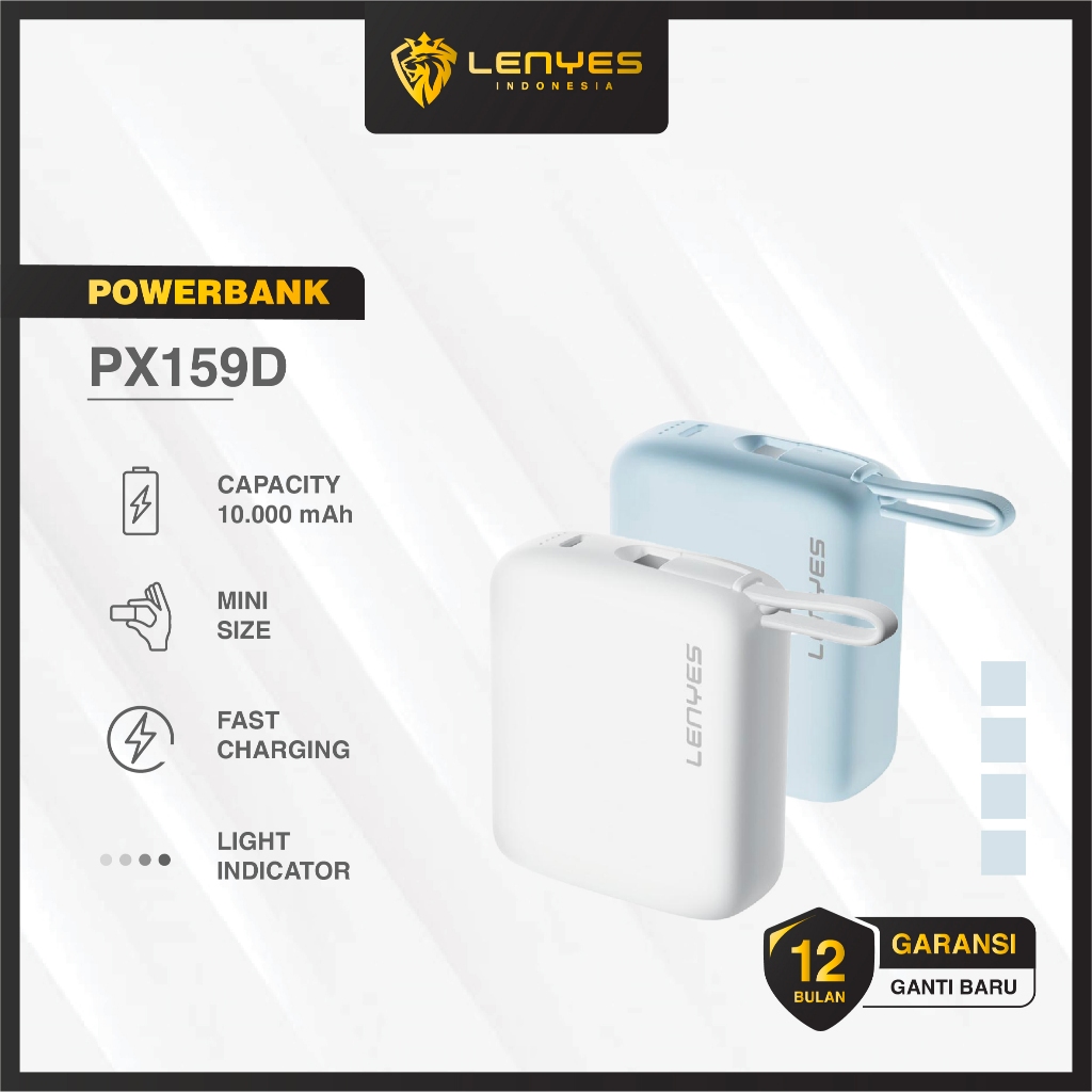 Jual LENYES PX159D Super Mini Powerbank 10000mAh Fast Charging 22.5W Built In Cable Type C ...