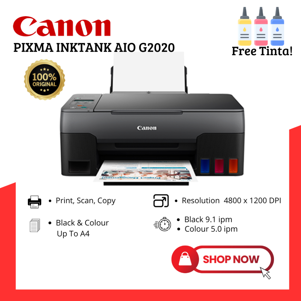 Jual [FREE TINTA] PRINTER CANON Ink Jet Multifunction G2020 Black-Resmi ...