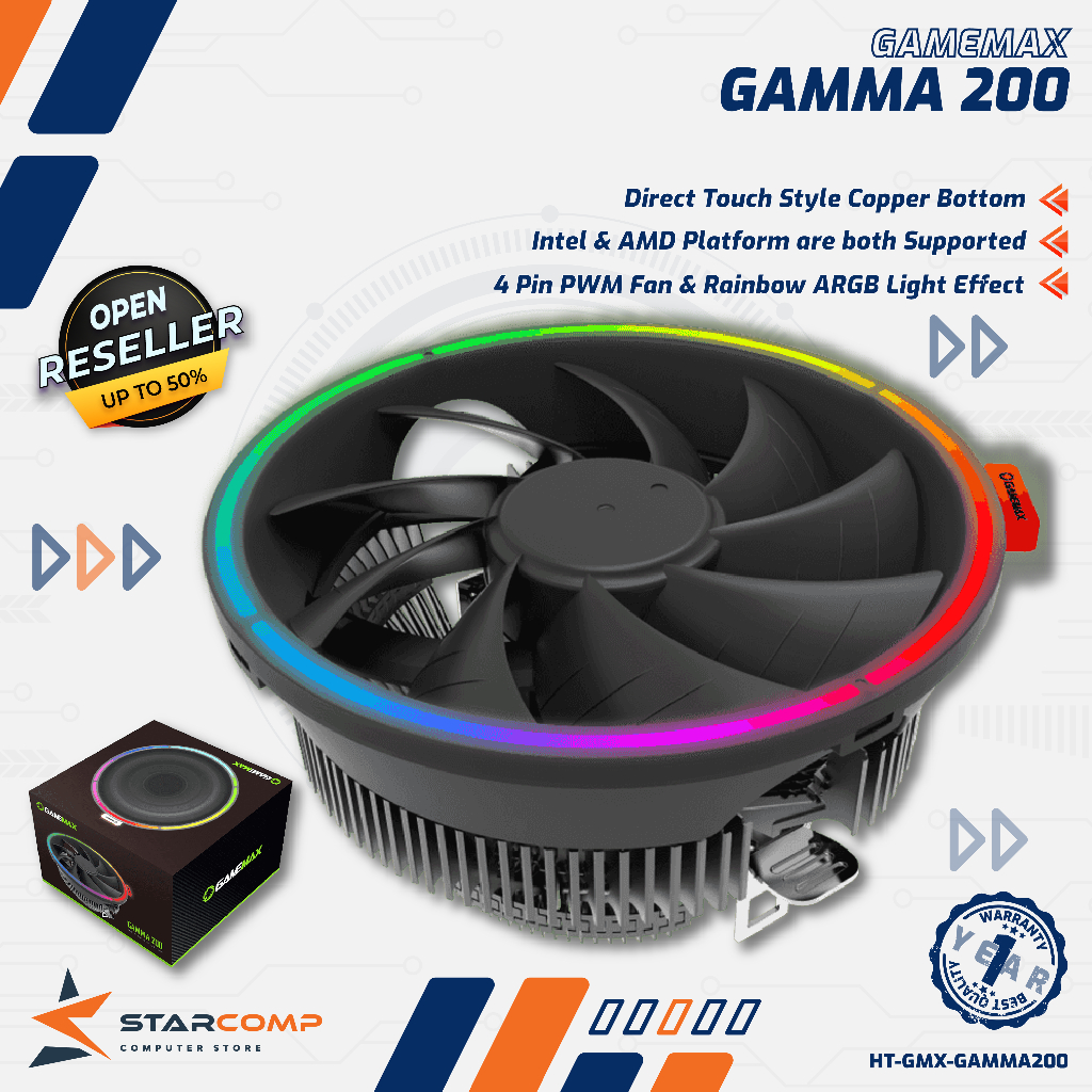 Jual GAMEMAX Gamma 200 CPU Cooler RGB Rainbow Light Effect Intel AMD ...