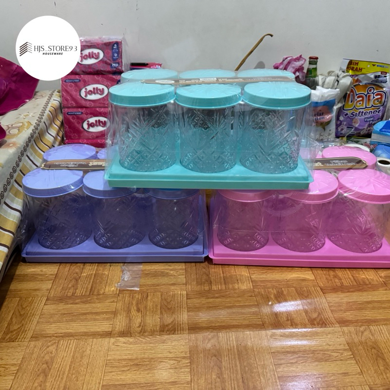 Jual Toples Clover M set isi 6 + nampan cantik / toples kue kering ...