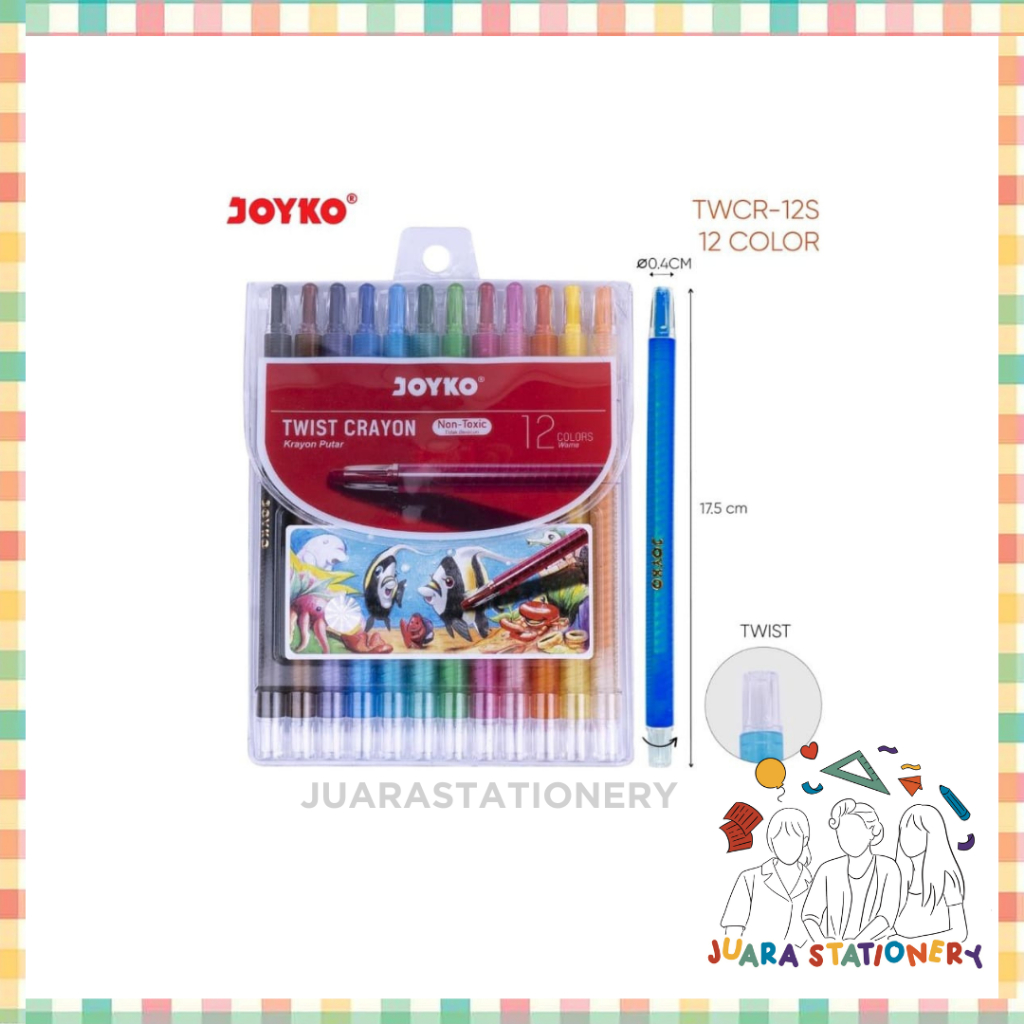 Jual (3202) Crayon Putar Joyko 12 Warna Panjang / Crayon anak krayon ...