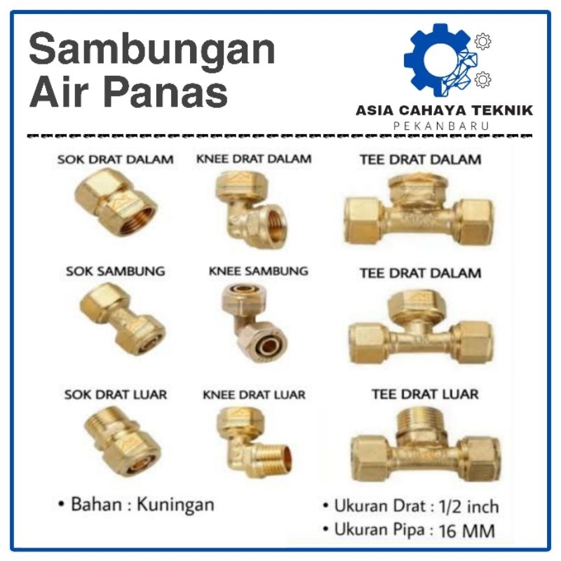 Jual Sambungan Selang Pipa Air Panas Kuningan Elbow Knie Knee Socket Sock Sok Soket Tee T Drat ...