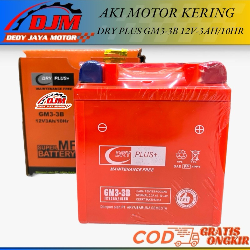 Jual Aki Motor Kering Rxking Rxk RXS Satria 2Tak Hiu DRY PLUS GM3-3B 12V-3Ah/10HR | Shopee Indonesia