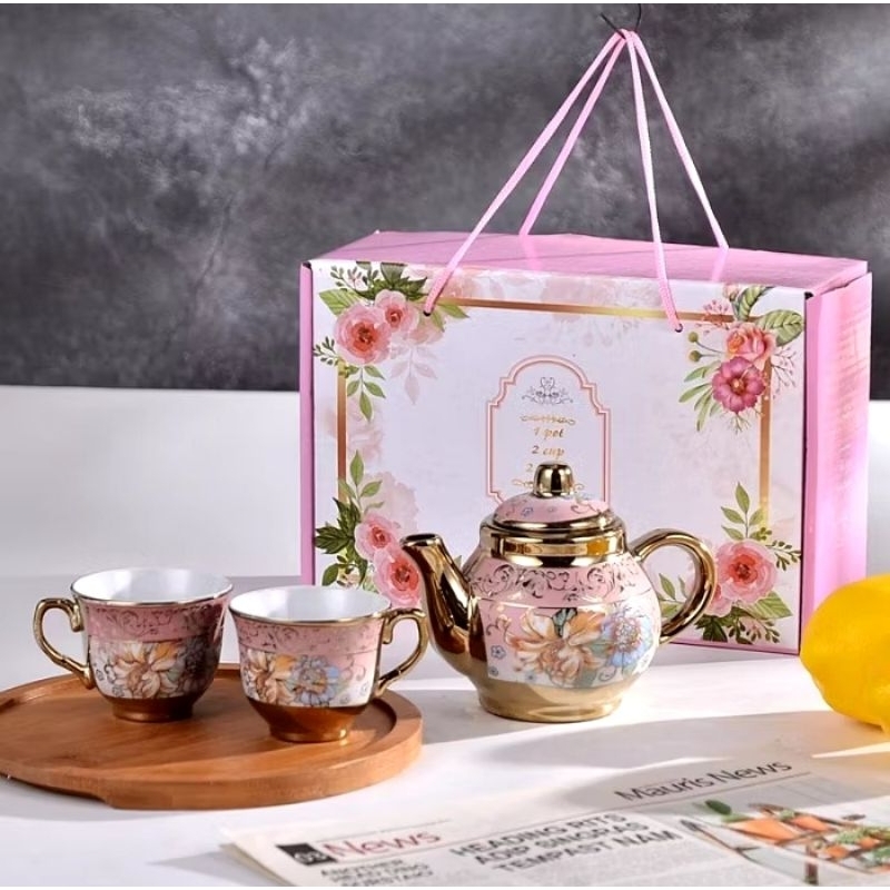 Jual [3in1] Set Teapot Keramik Isi 1Teko-2 Gelas Wadah Minum Serbaguna ...