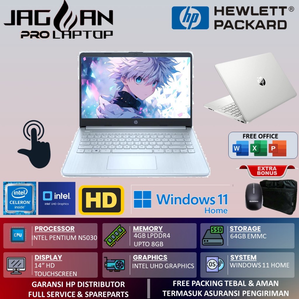 Jual Laptop Slim HP 14 Intel N5030 RAM 8GB 256GB Touchscreen Windows 11 ...