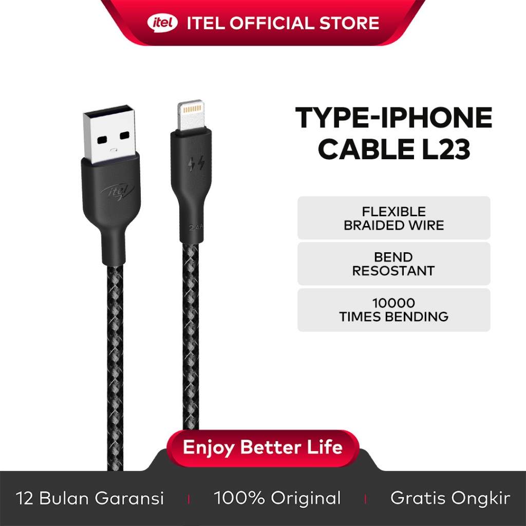 Jual Itel ICD-L23 Cable For Iphone Kabel 3X Longer Lifespan Flexible ...