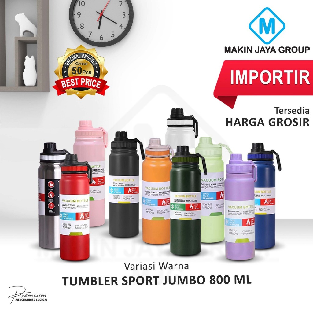 Jual Botol Minum Termos Stainless Steel TUMBLER SPORT JUMBO 800ML ...