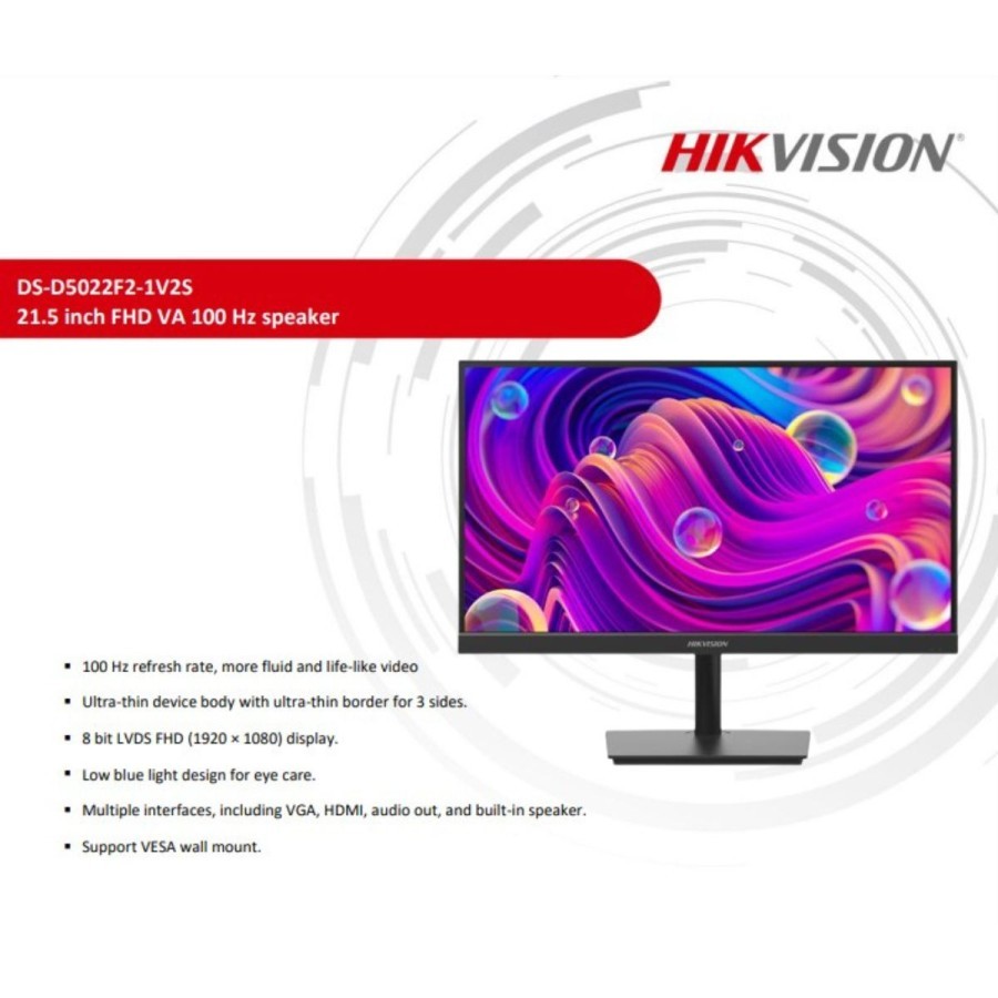 Jual HIKVISION DS-D5022F2-1V2S 21.5 inch FHD VA 100Hz Speaker | Shopee ...