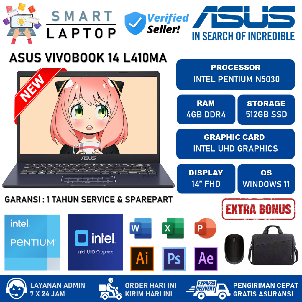 Jual Laptop Asus Vivobook 14 L410MA Intel Pentium N5030 4GB 512GB SSD ...