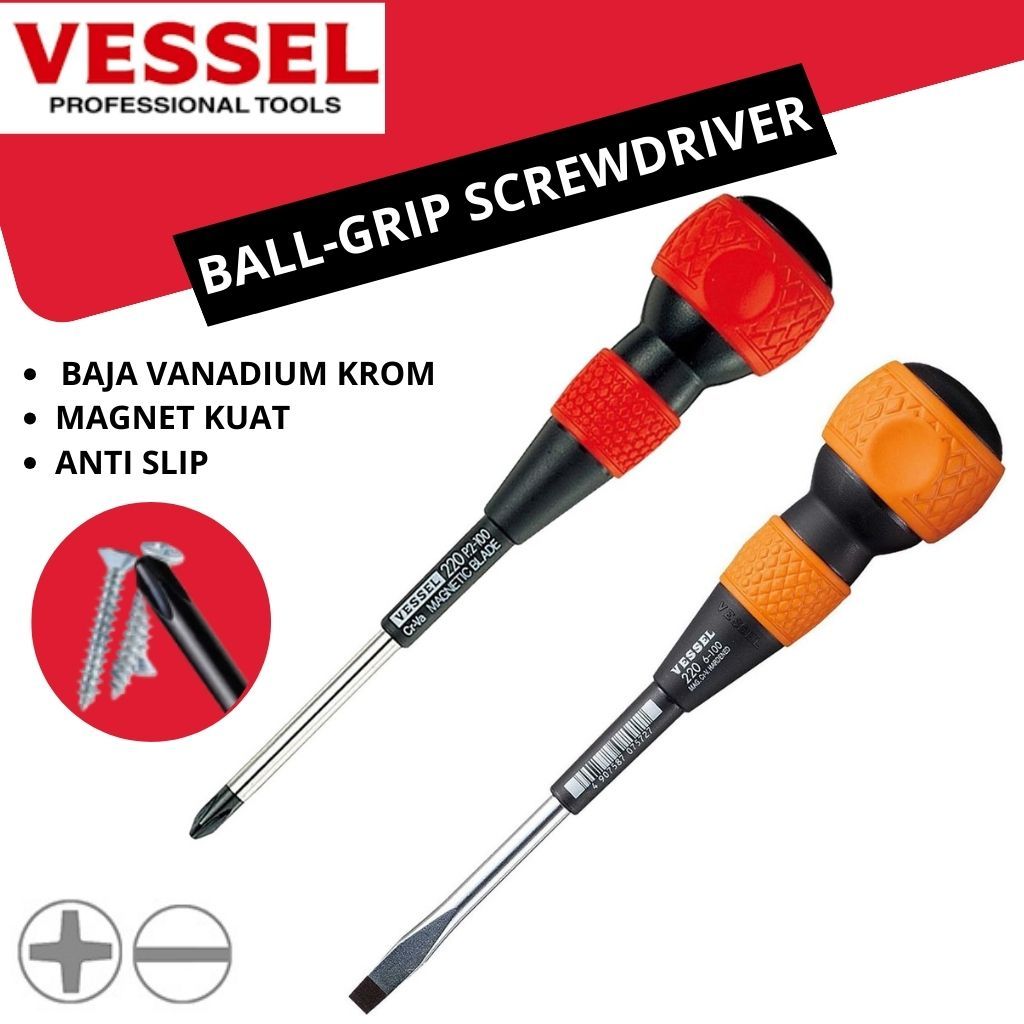 Jual Vessel Obeng Gagang Bulat Tipe 220 BallGrip Screwdriver Magnet ...