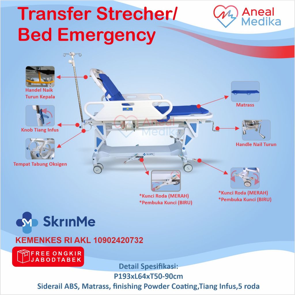 Jual Bed Emergency IGD - AMBULANCE TRANSFER STRETCHER By SKRINME ...