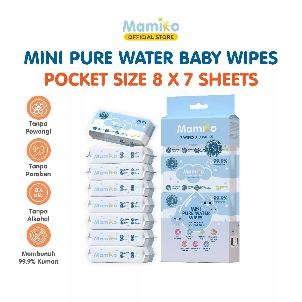 Jual Mamiko - Mini Pure Water Baby Wipes Pocket Size 8 x 7 Sheets ...
