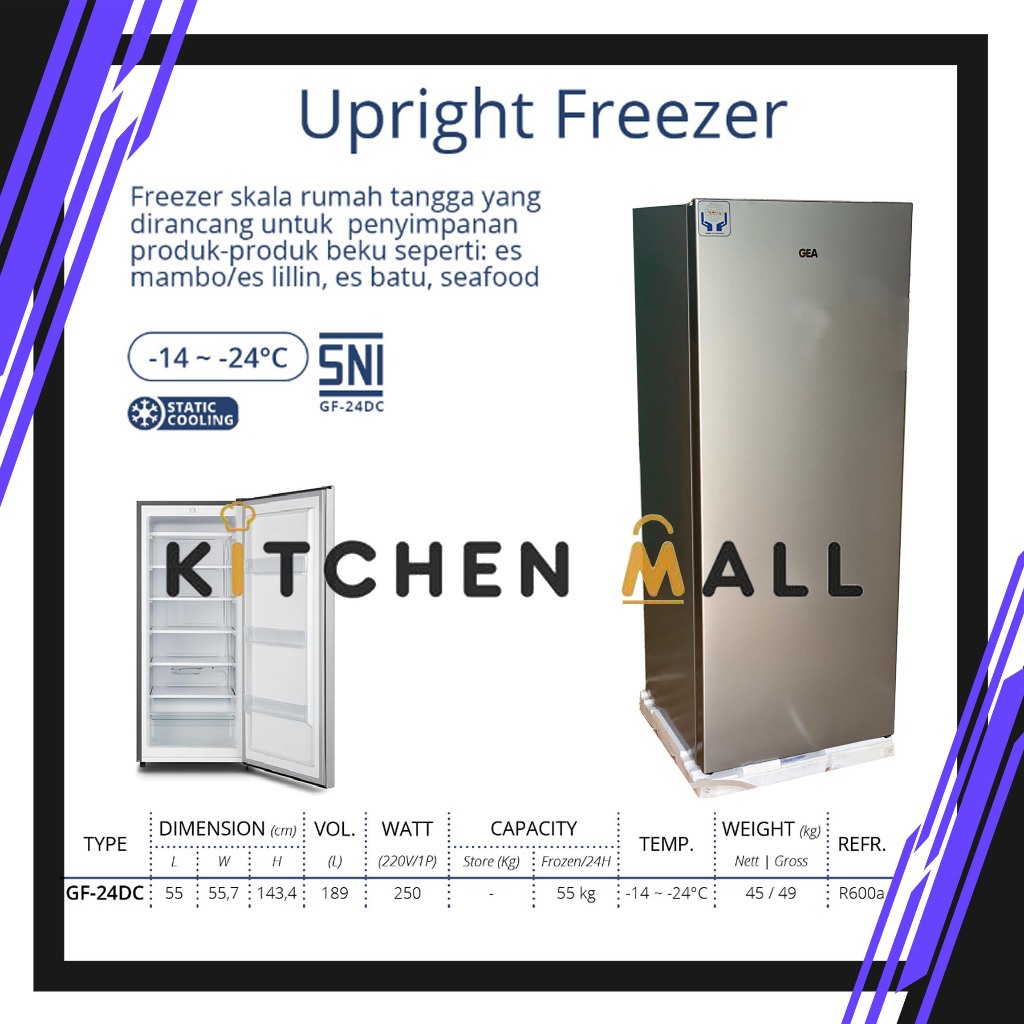 Jual GEA GF-24DC upright freezer 189 liter 1 pintu - kulkas es batu ...