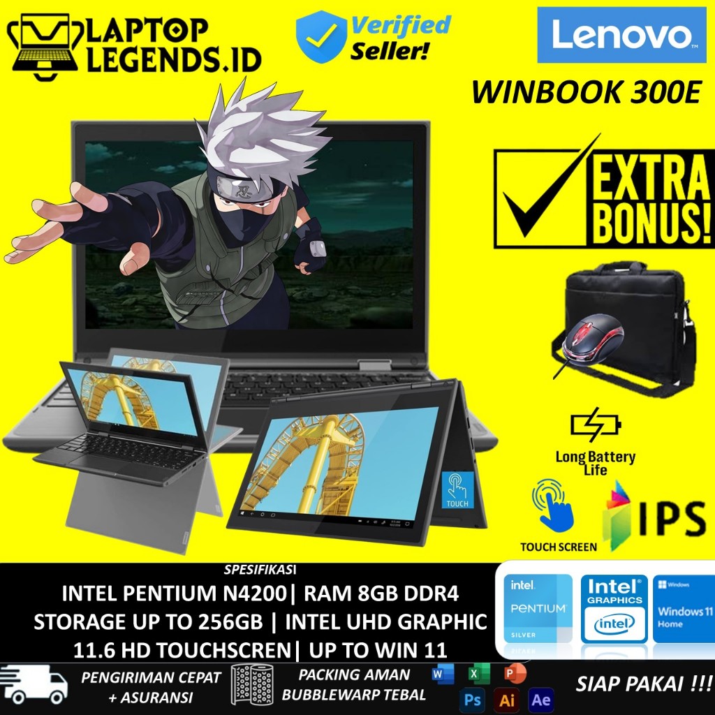 Jual Laptop Touchscreen Lenovo Winbook 300e 2in1 Intel N4200 8GB 256GB ...