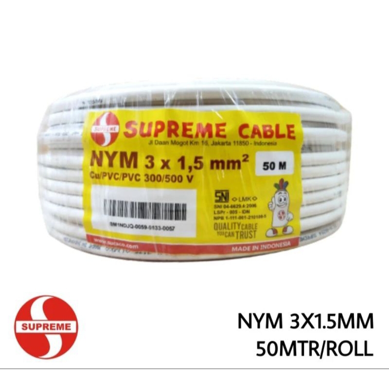 Jual Kabel Nym supreme Putih Kawat Isi 3 Ukuran 3x1,5mm Panjang 50m | Shopee Indonesia