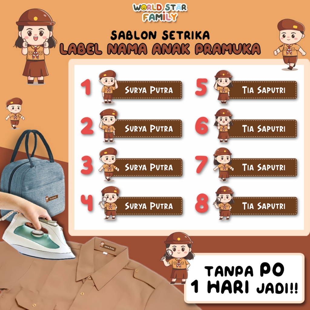 Jual Wsf Stiker Baju Anak Pramuka custom Nama stiker nama Anak Sekolah ...