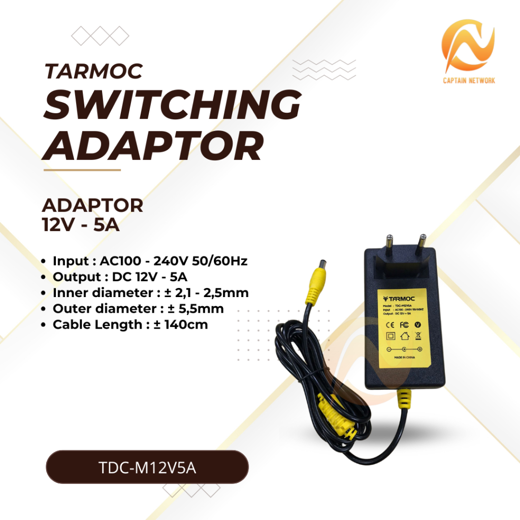 Jual Tarmoc TDC-M12V5A | Switching Adaptor 12V 5A | 12 Volt 5 Ampere Power Supply | Shopee Indonesia