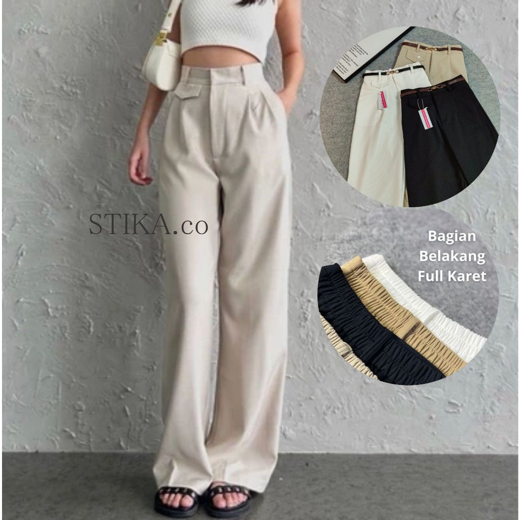Jual Celana ORO Pants Knit | Highwaist Cullote Pantsi - Hitam & Ivory ...