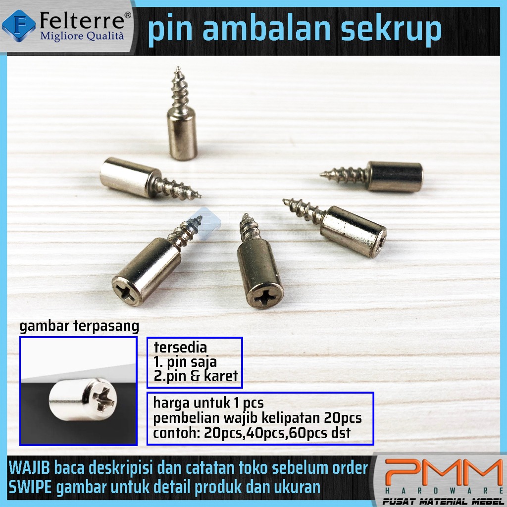 Jual pin ambalan sekrup FELTERRE | pen karet skrup kaca kayu lemari ...