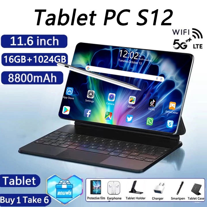 Jual Tablet PC Android S12 11.6inch 16GB+1024GB Layar Full Screen Layar ...